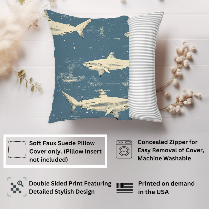 Ethan Taylor Animals Sharks Pattern VI Ocean Sea Animals Shark Pillow Cover | Wayfair
